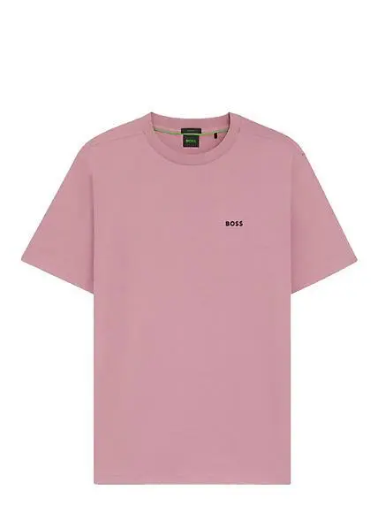 BOSS Logo-embroidered Regular-fit Stretch-cotton T-shirt - Open Pink