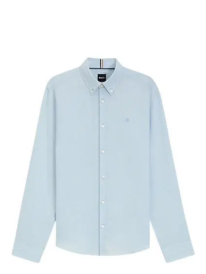 BOSS Logo-embroidered Regular-fit Linen Shirt - Light/pastel Blue