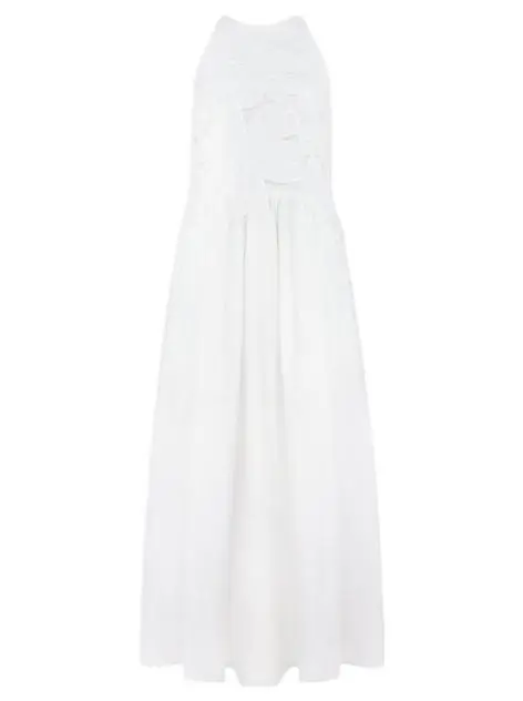 RO&ZO Marina Floral-cutwork Sleeveless Cotton Midi Dress - White
