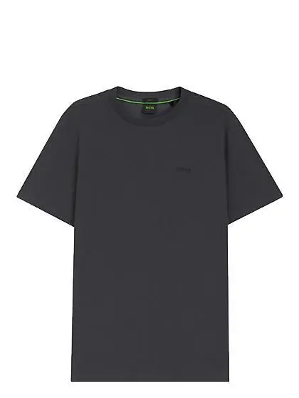 BOSS Logo-embroidered Regular-fit Stretch-cotton T-shirt - Dark Grey
