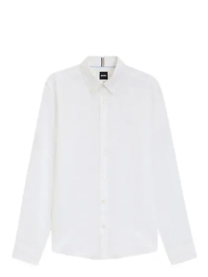 BOSS Regular-fit Long-sleeve Stretch-linen Shirt - White