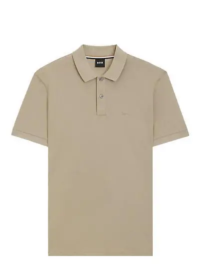 BOSS Logo-embroidered Short-sleeve Cotton Polo - Dark Beige