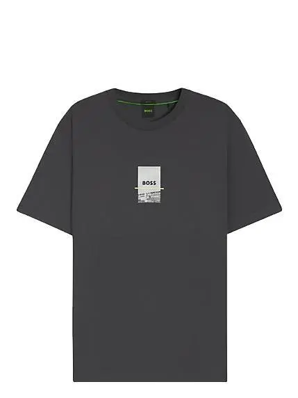 BOSS Photo-print Short-sleeve Stretch-cotton T-shirt - Dark Grey