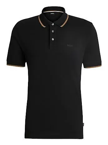 BOSS Logo-print Short-sleeve Cotton Polo - Black