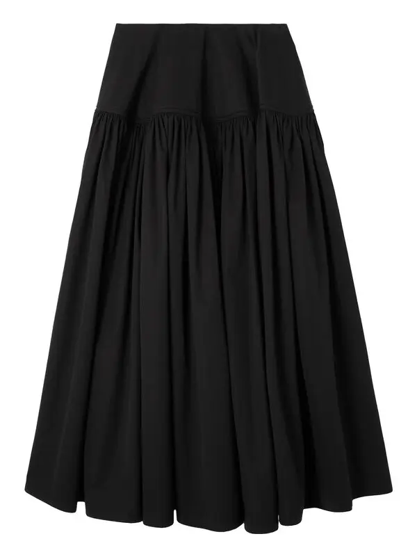 Alaïa Gathered Cotton-poplin Maxi Skirt - Black