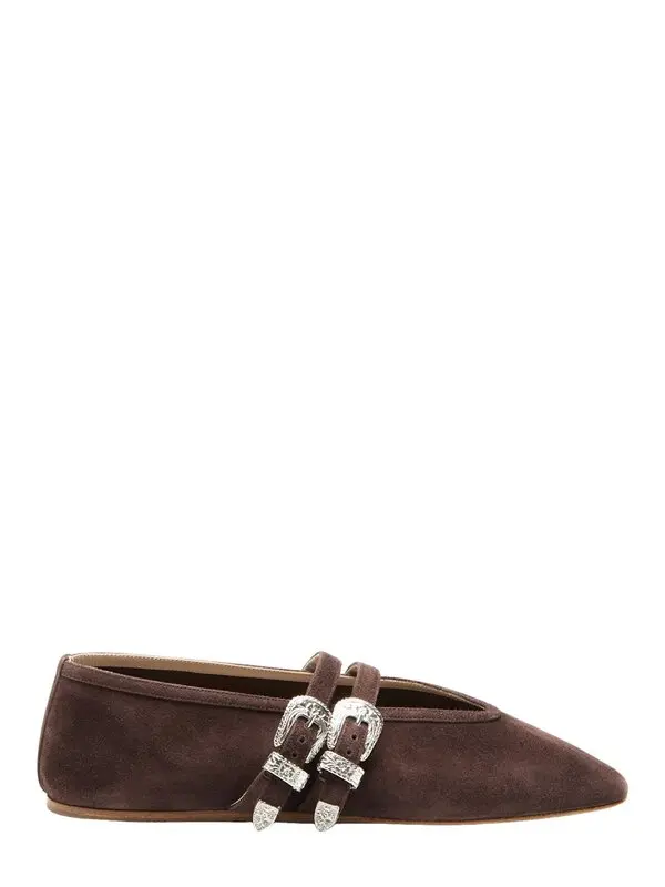 Le Monde Beryl Claudia Suede Western-buckle Ballerina Flats - Chocolate