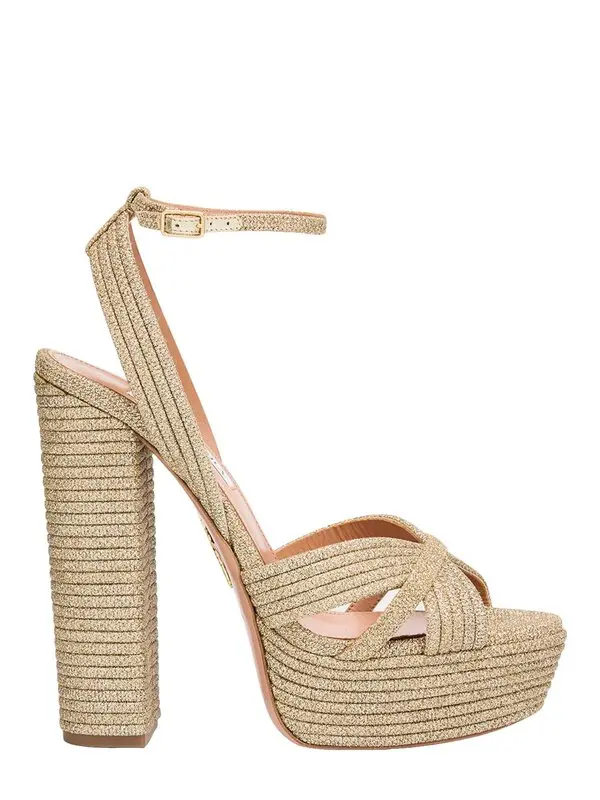AQUAZZURA Sundance Lurex Platform Sandals - Platino