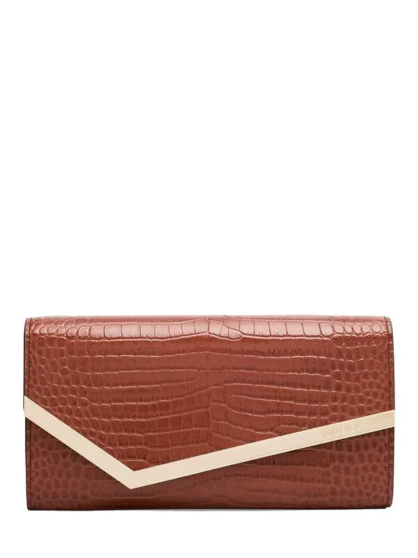 JIMMY CHOO Emmie Embossed Leather Clutch - Cognac/gd