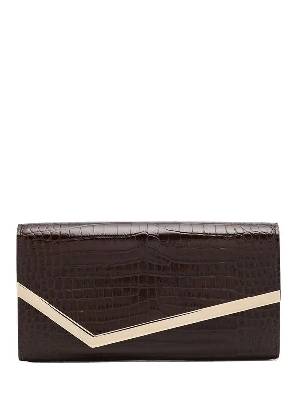 JIMMY CHOO Emmie Croc-embossed Leather Clutch - Chocolate