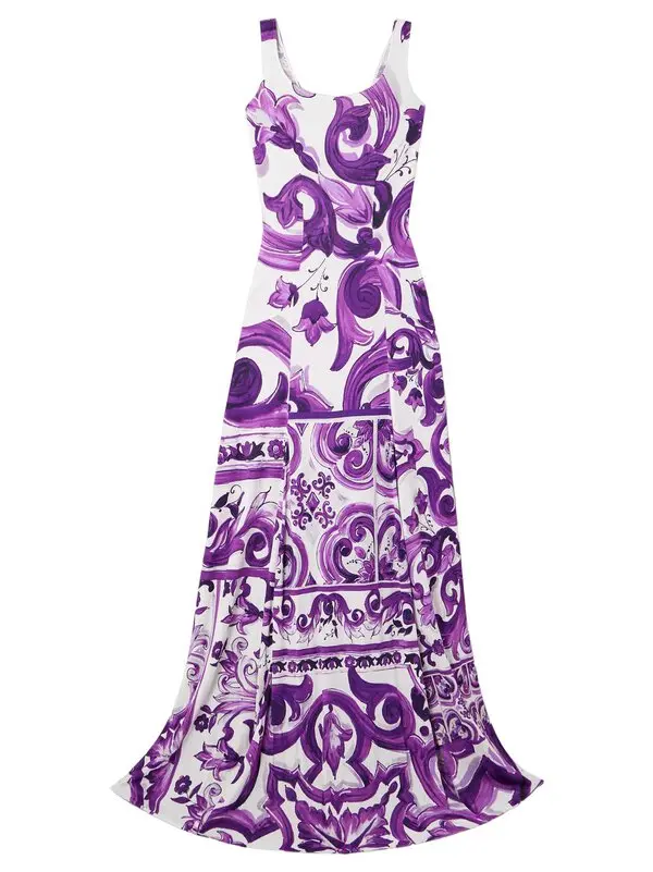Dolce & Gabbana Printed Satin Maxi Dress - Purple