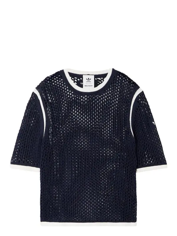Adidas Originals By Alexander Wang Open-knit Cotton-blend T-shirt - Blue