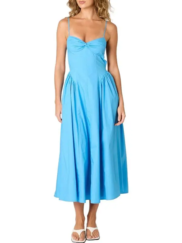 NIA Destene Fit & Flare Maxi Dress With Back Cutout - Capri Blue