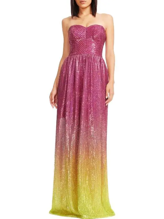 Dress The Population Audrina Sequin Strapless Gown - Raspberry-lemon