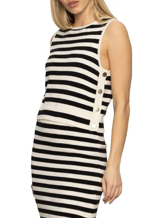 Sanctuary Striped Sweater Tank With Button Detailing - Natural/ Black