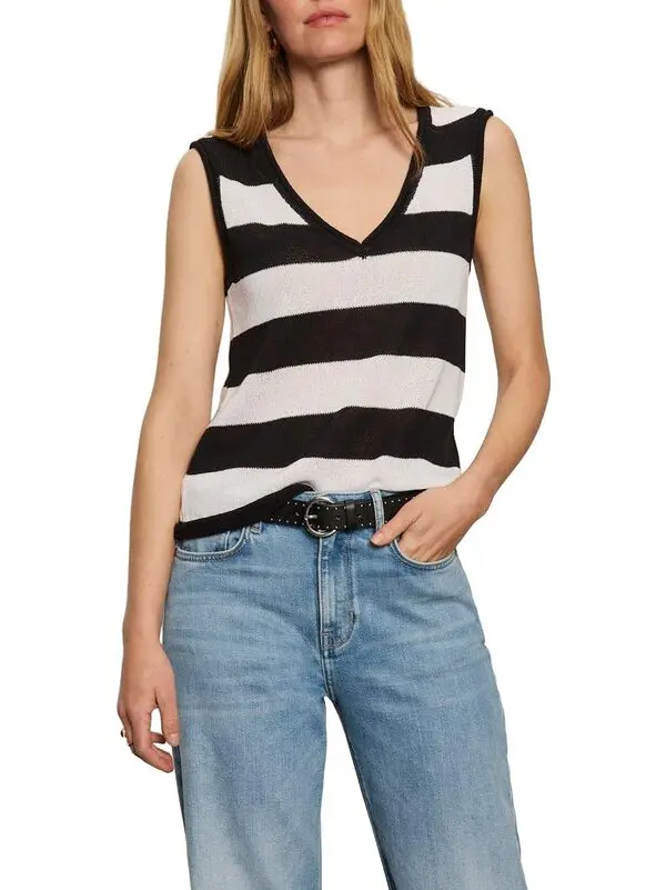 Sanctuary Striped Sweater Tank - Chalkblac