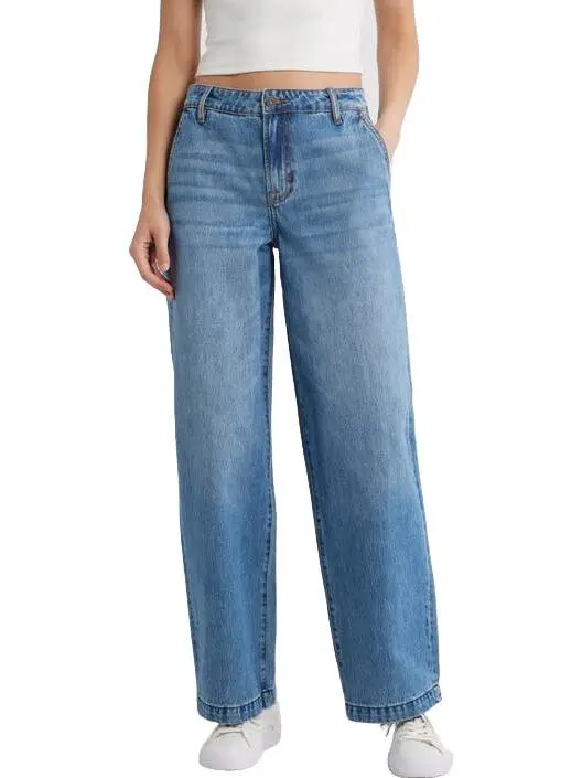 HIDDEN JEANS Low Rise Baggy Wide Leg Jeans - Med.wash