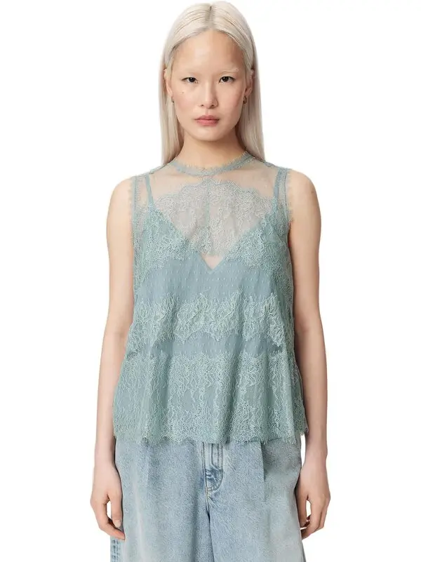 ALLSAINTS Clara Lace Mesh Sleeveless Top - Blue