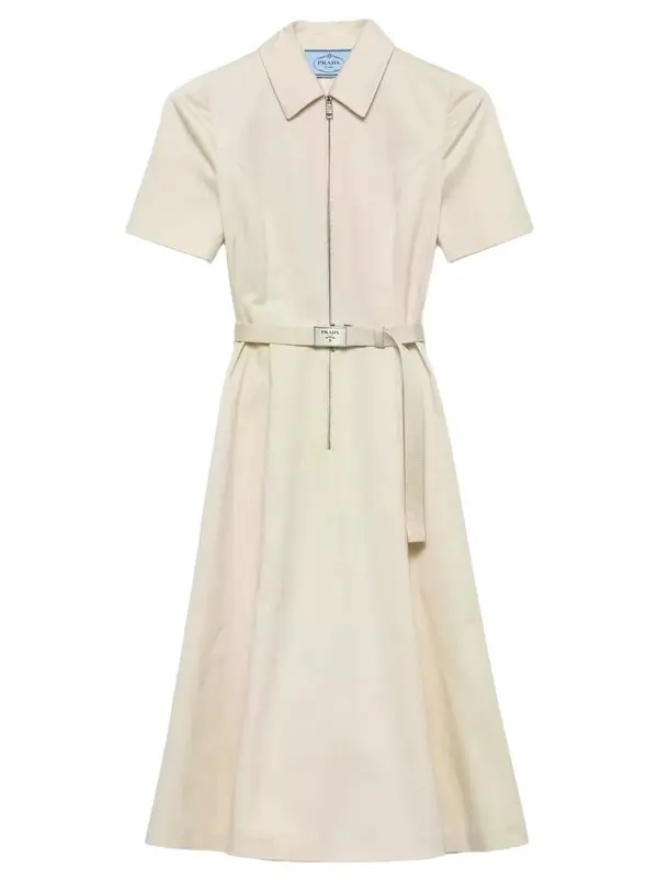 Prada Zip-front Flared Dress - Neutrals