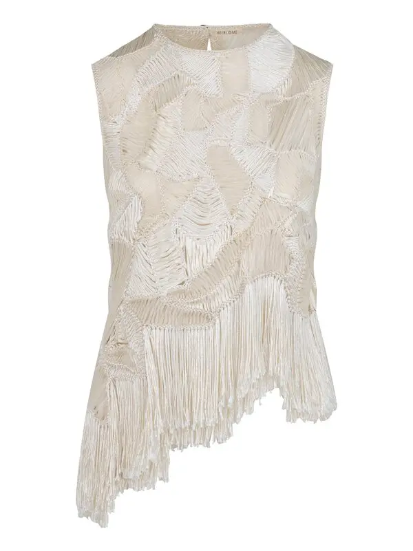 HEIRLOME Maureen Silk Fringed Top - Ivory
