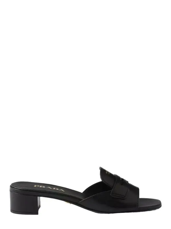 Prada Leather Low Heel Mules - Black
