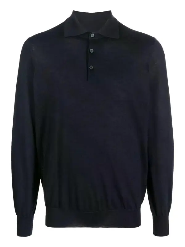 Brunello Cucinelli Long Sleeve Polo Shirt - Blue