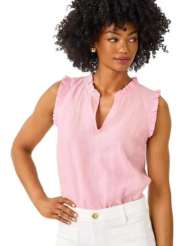 Lilly Pulitzer® Kavalla Sleeveless Ruffle Top - Conch Shell Pink X Resort White