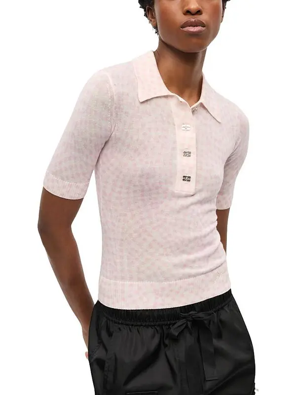 GANNI Sheer Printed Polo Shirt - Bleached Mauve