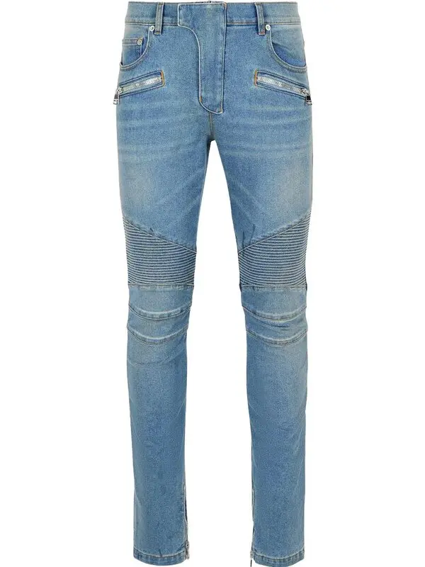 Balmain Biker Cotton Jeans - Blue