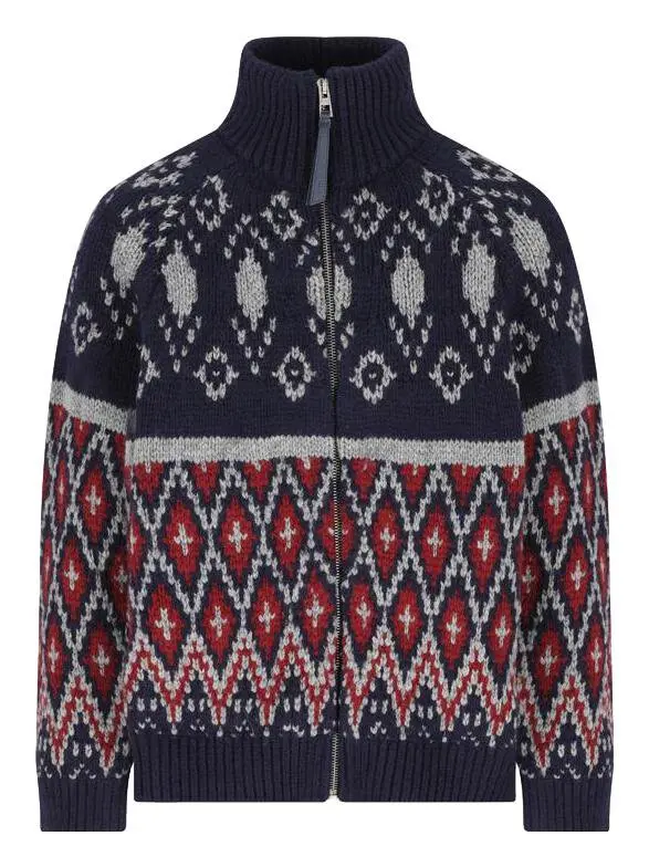 Loewe Wool Zipper Cardigan - Navy Blue/grey