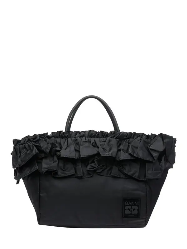 GANNI Xxl Ruffle Shopping Bag - Black