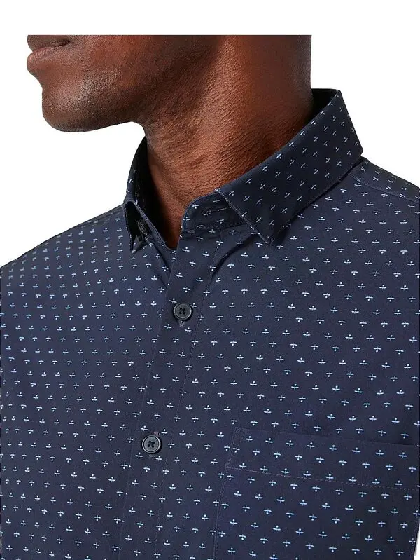Mizzen+main Leeward Short Sleeve Dress Shirt - Navy Dotted Leaf