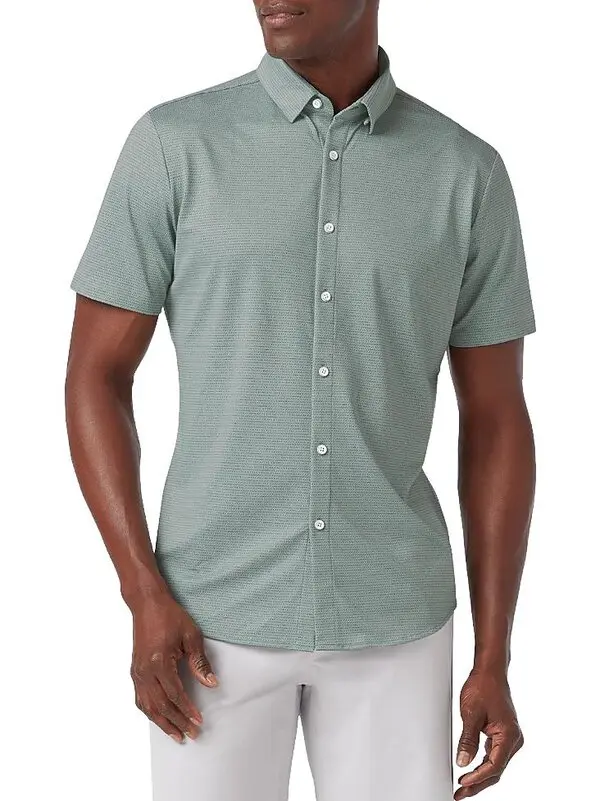 Mizzen+main Halyard Short Sleeve Dress Shirt - Pale Green Dot Stripe