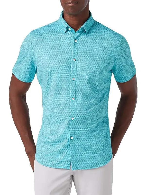 Mizzen+main Halyard Short Sleeve Dress Shirt - Teal Diamond Mirage