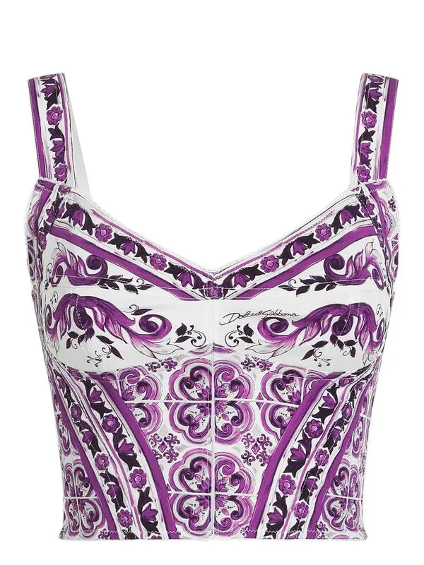 Dolce & Gabbana Majolica-print Charmeuse Bustier Top - Multicolor