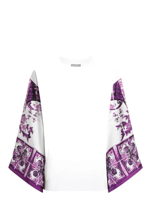 Dolce & Gabbana T-shirt With Silk Foulard Sleeves - White