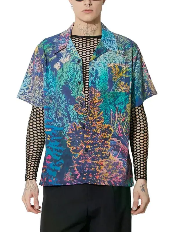 BILLIONAIRE BOYS CLUB Reef-print Short-sleeve Shirt - Blue
