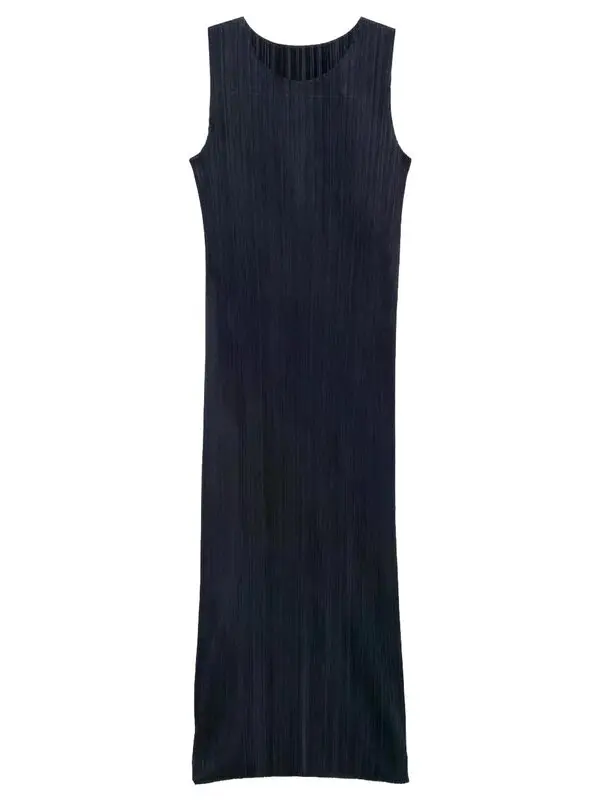 Issey Miyake Pleated Sleeveless Midi Dress - Blue
