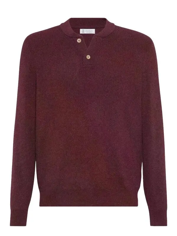 Brunello Cucinelli Ribbed Henley Sweater - Red