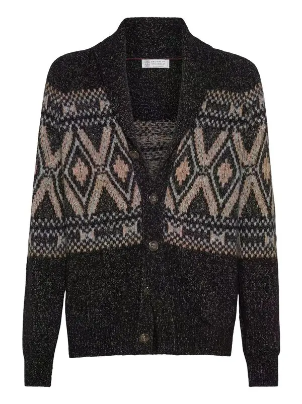 Brunello Cucinelli Shawl-collar Patterned Cardigan - Black