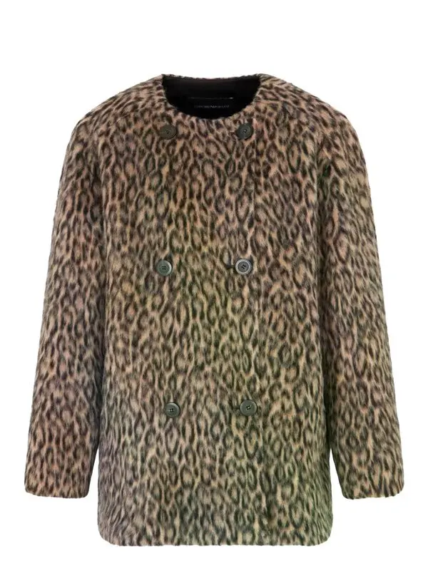 Emporio Armani Leopard Print Double-breasted Coat - Brown