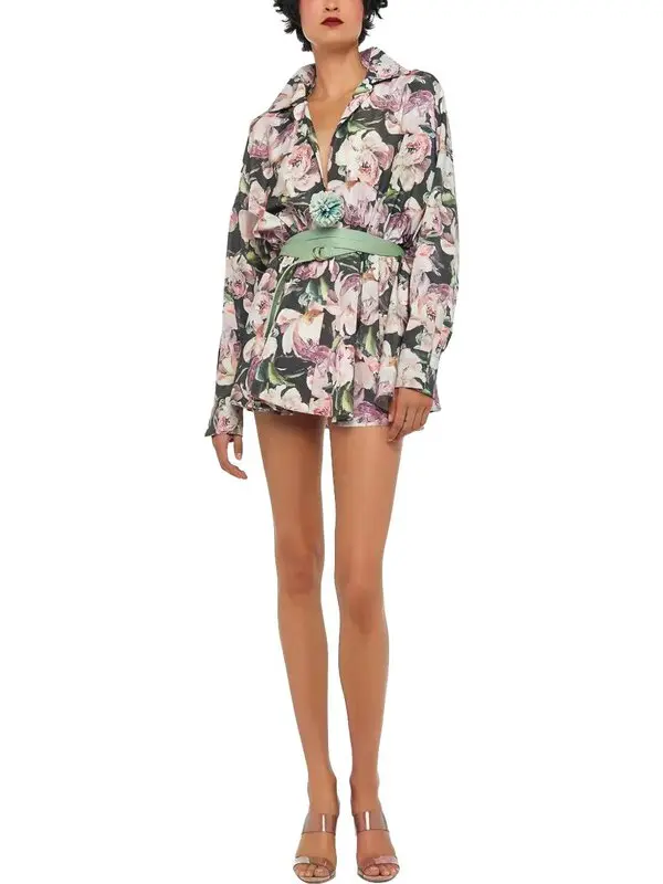 Norma Kamali Floral-print Belted Mini Dress - Black