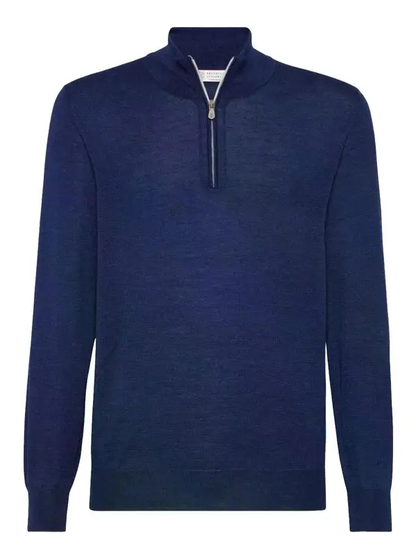 Brunello Cucinelli High-neck Zip-up Sweater - Blue