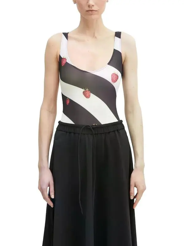 Fiorucci Raspberry-print Striped Bodysuit - Black