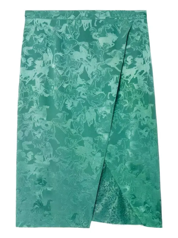 Zadig&Voltaire Horse-jacquard Midi Skirt With Lace Inserts - Green