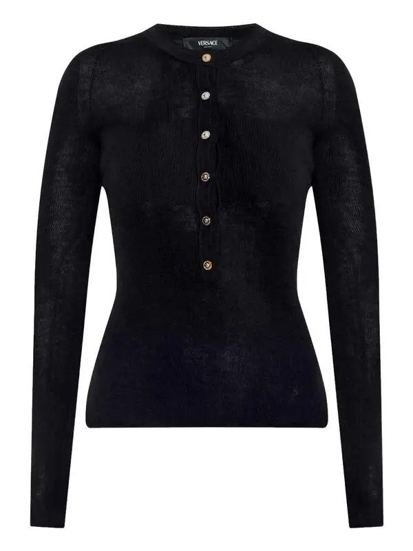 Versace Button-embellished Wool Sweater - Black