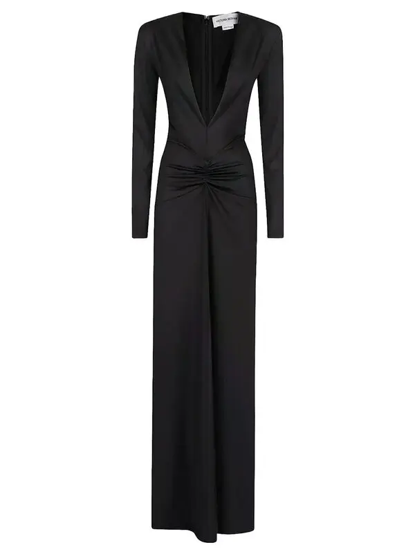 Victoria Beckham Plunge-neck Gathered Maxi Dress - Black