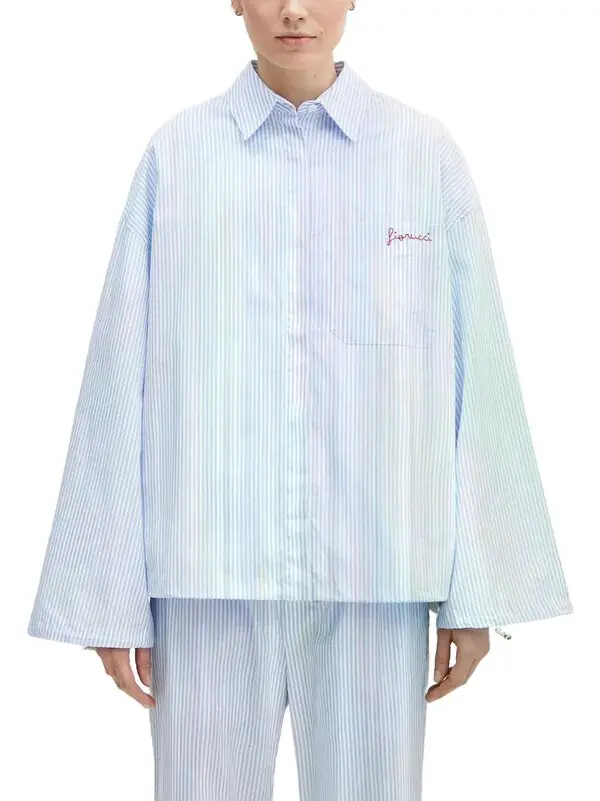 Fiorucci Striped Embroidered Shirt - Blue