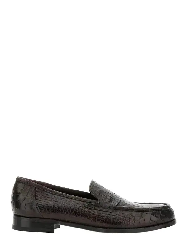 LIDFORT Embossed Crocodile Loafers - Brown