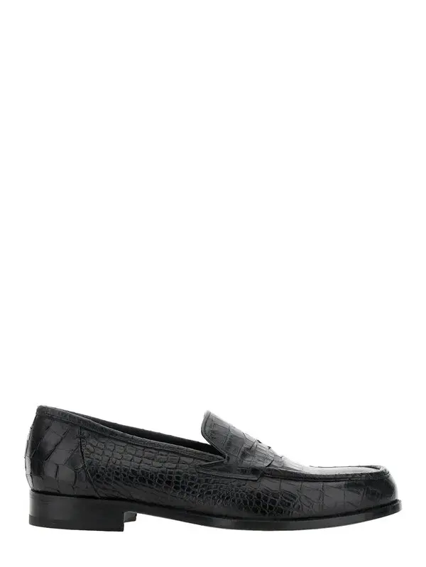 LIDFORT Embossed Crocodile Loafers - Black