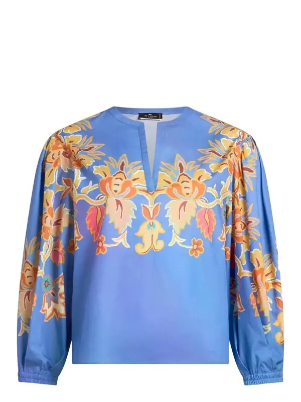 Etro Floral-print Cotton Blouse - Blue